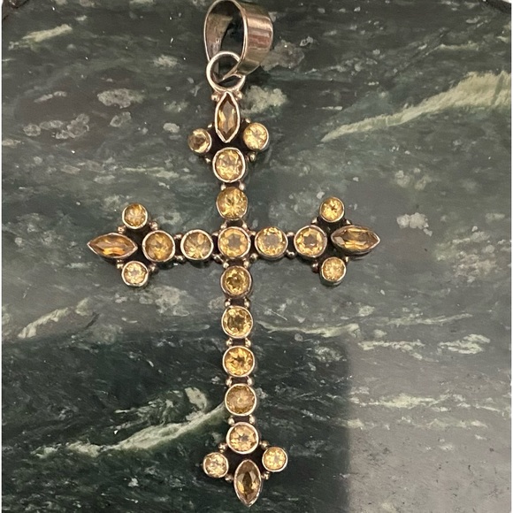 Sterling | Jewelry | Vintage Sterling Cross Pendant With Amber ...